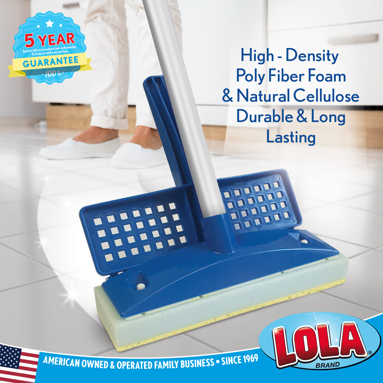 Natural Cellulose Squeeze Sponge Mop, 9" Wide Head w...